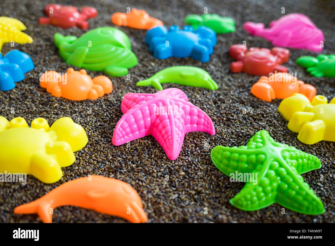 Plastic sea animals on man made sand. Children toys Stock Photo - Alamy