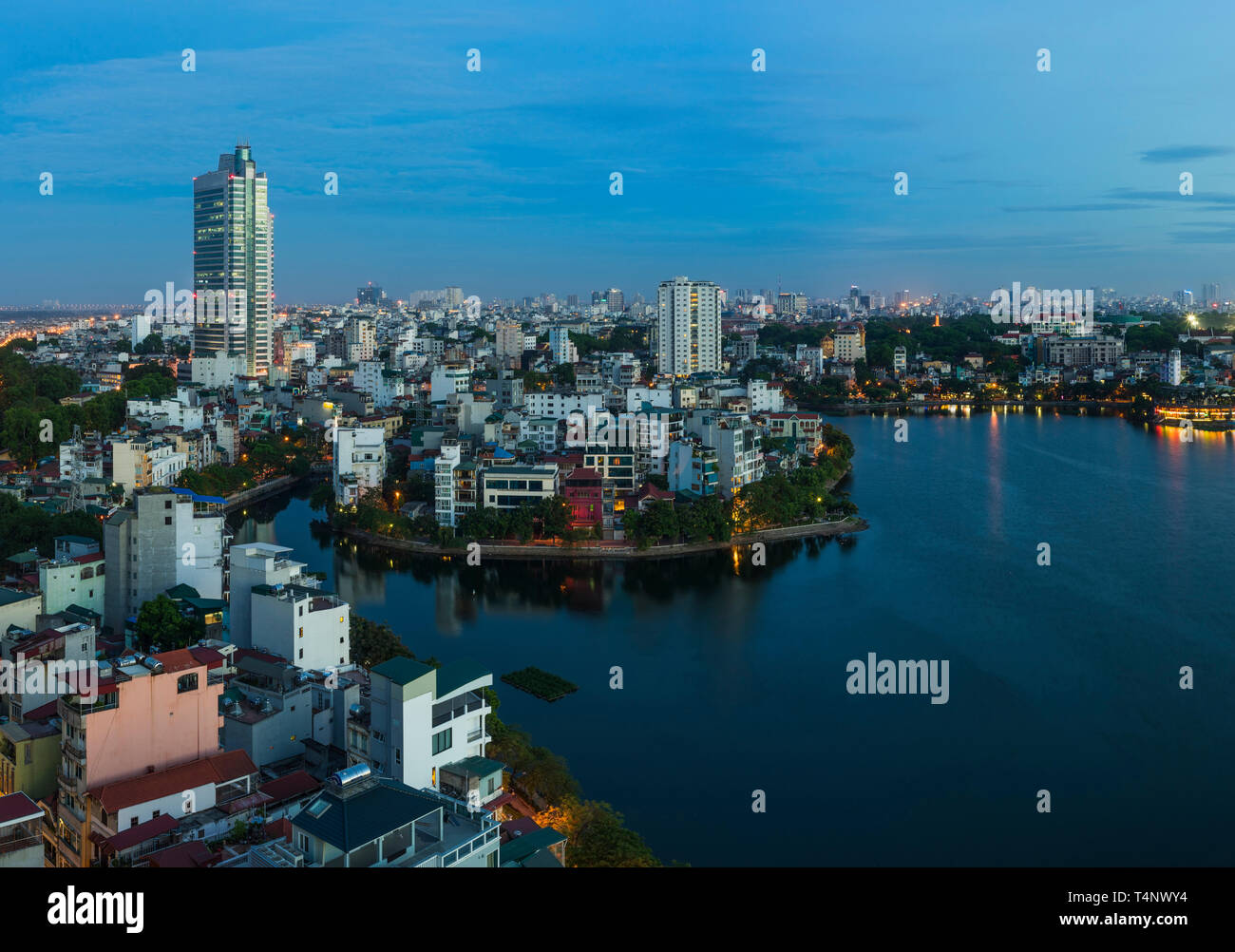 Hanoi skyline cityscape at twilight period. West Lake aerial view Stock ...