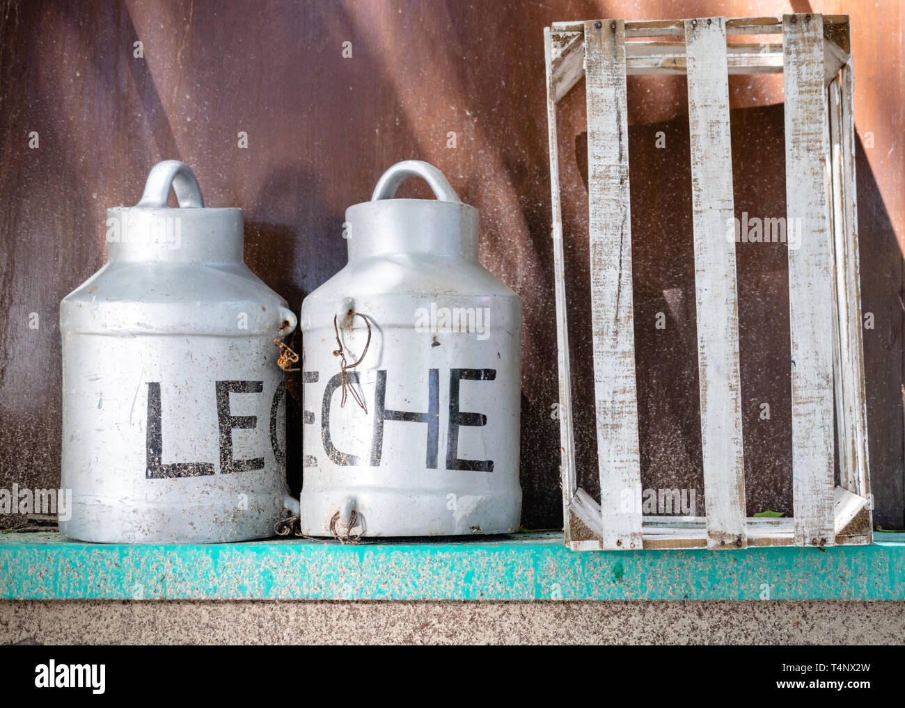 Pail with milk and fruit and vegetable basket Stock Photo - Alamy