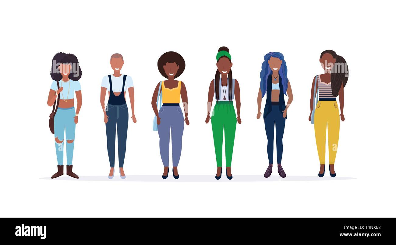 happy casual women standing together smiling african american ladies ...