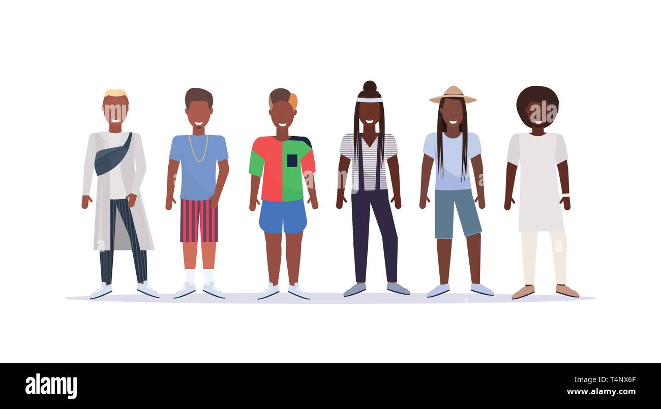 happy casual men standing together smiling african american guys with ...