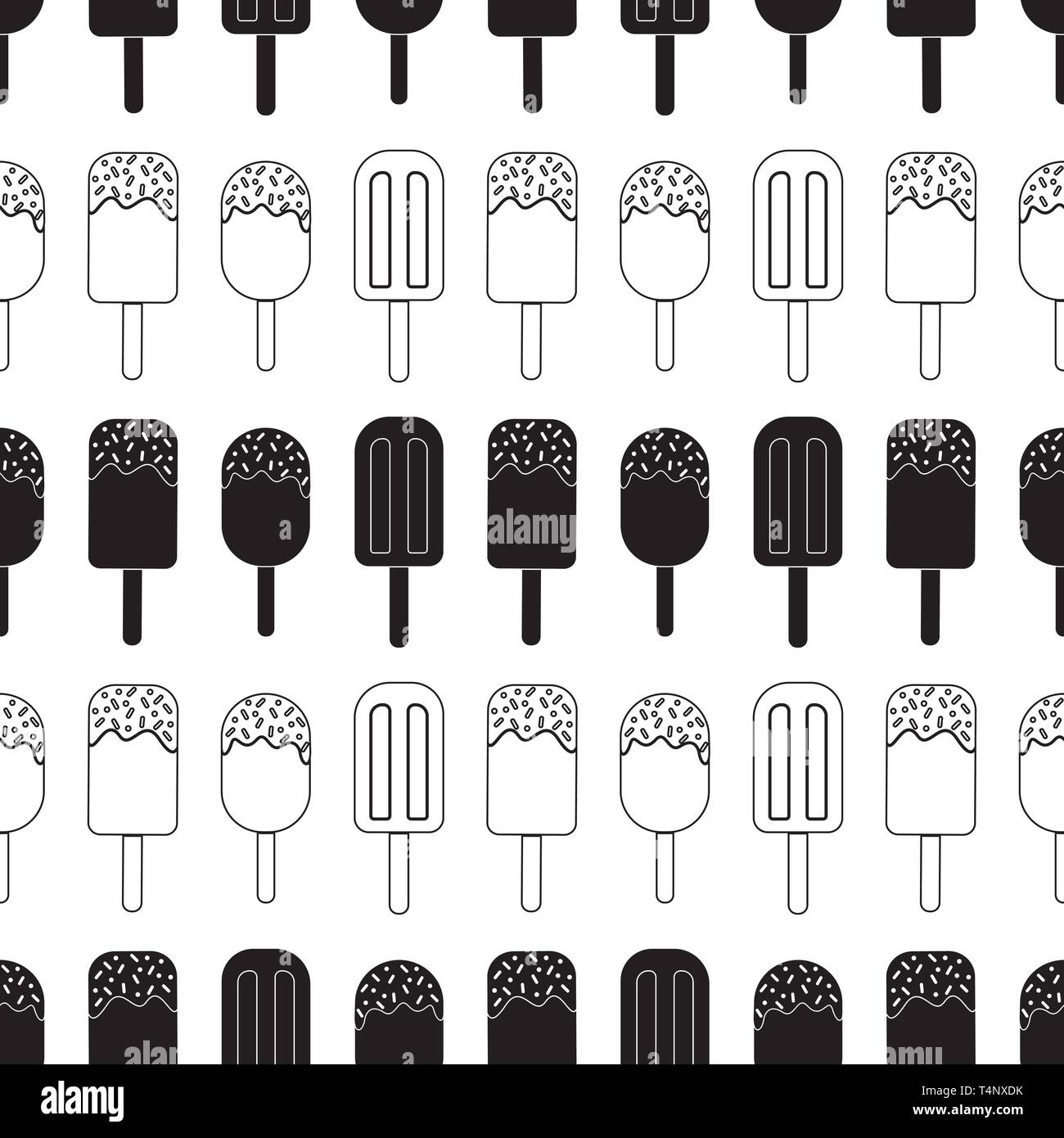 Vector repeat seamless pattern. black ice creams on white background ...