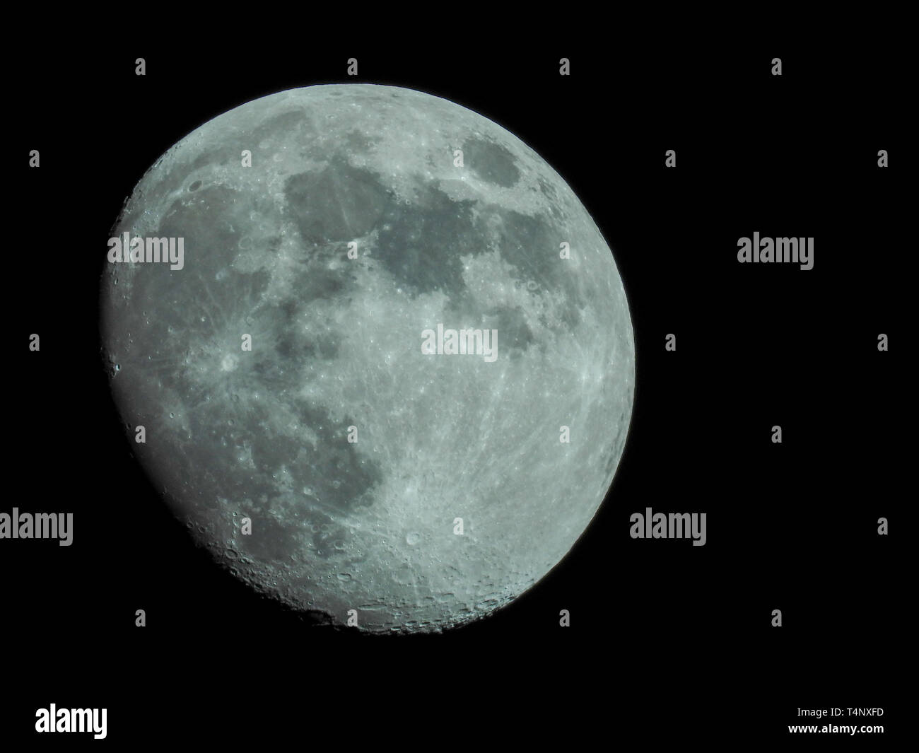 almost full moon in the night sky Stock Photo - Alamy