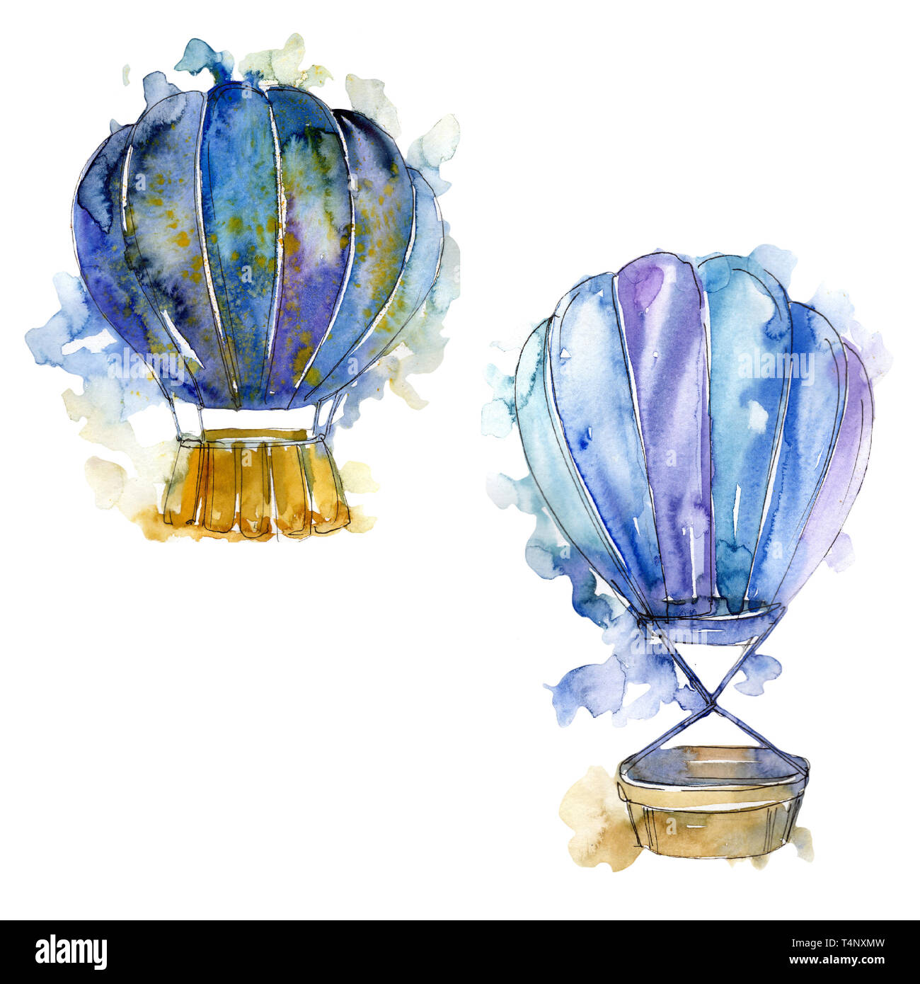 Hot air balloon background fly air transport. Watercolor background set ...
