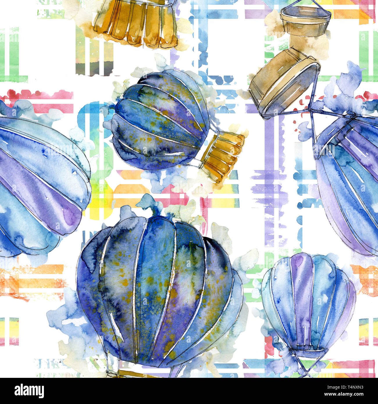 Hot air balloon background fly air transport. Watercolor background set ...