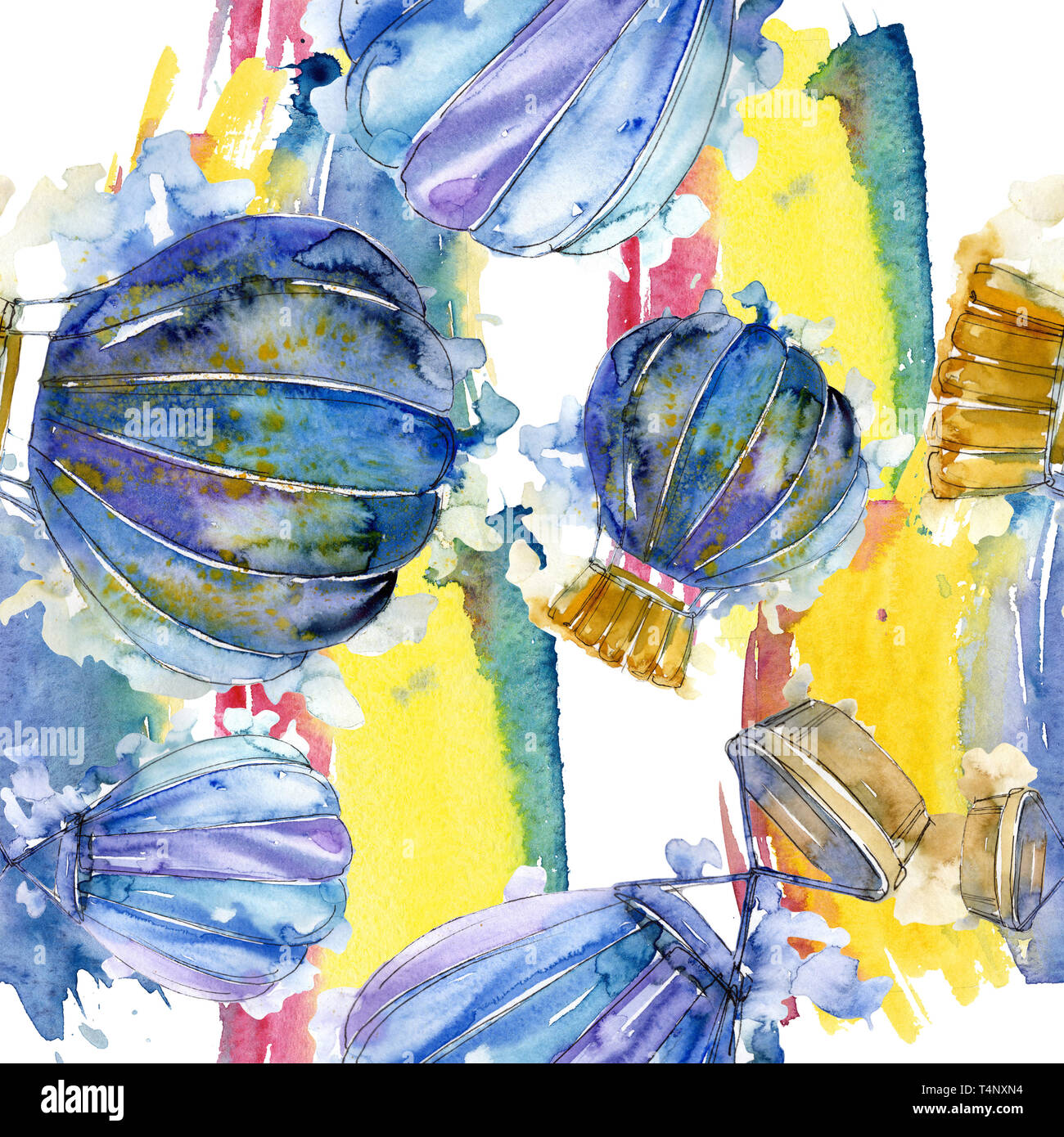 Hot air balloon background fly air transport. Watercolor background set ...