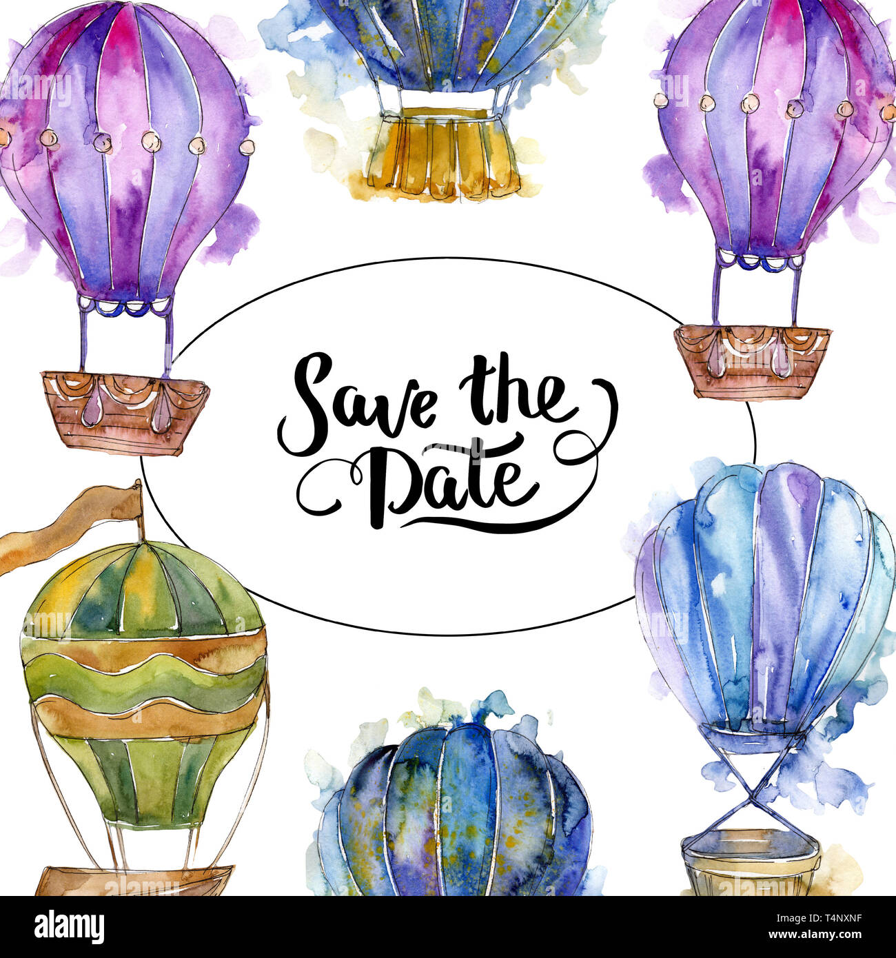 Hot air balloon background fly air transport. Watercolor background ...