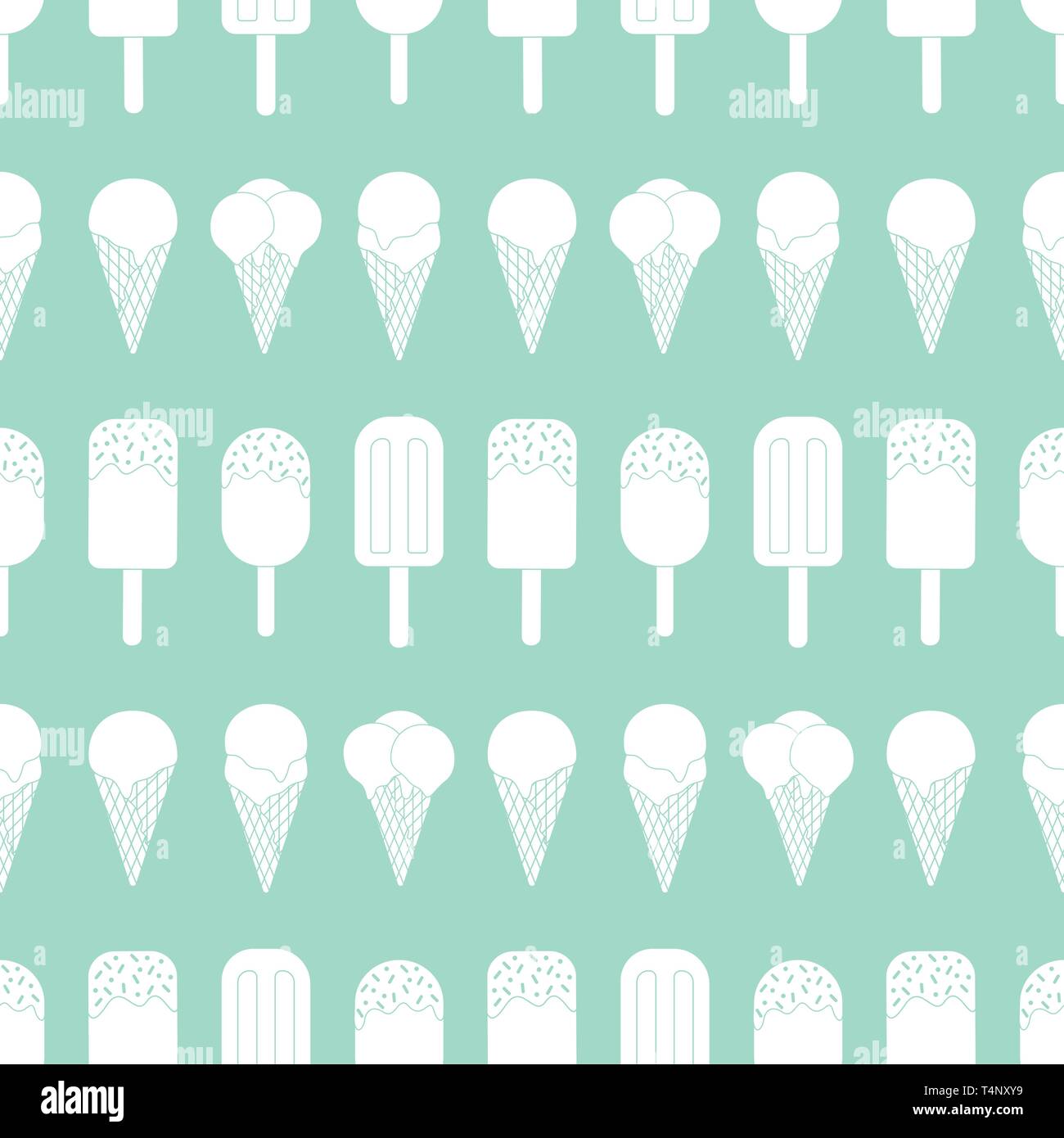Vector repeat seamless pattern. White ice creams on blue background ...