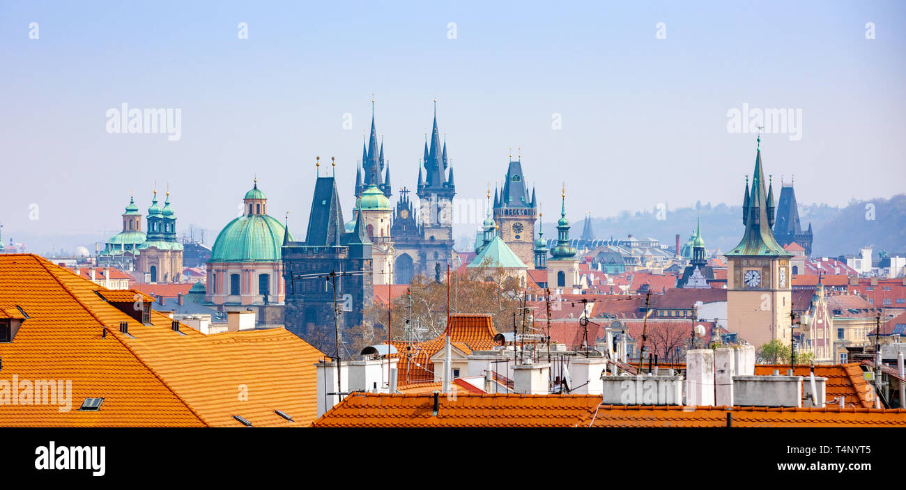 Panarama of Prague rooftops and skyline from Petrin hill, Prague, Czech ...