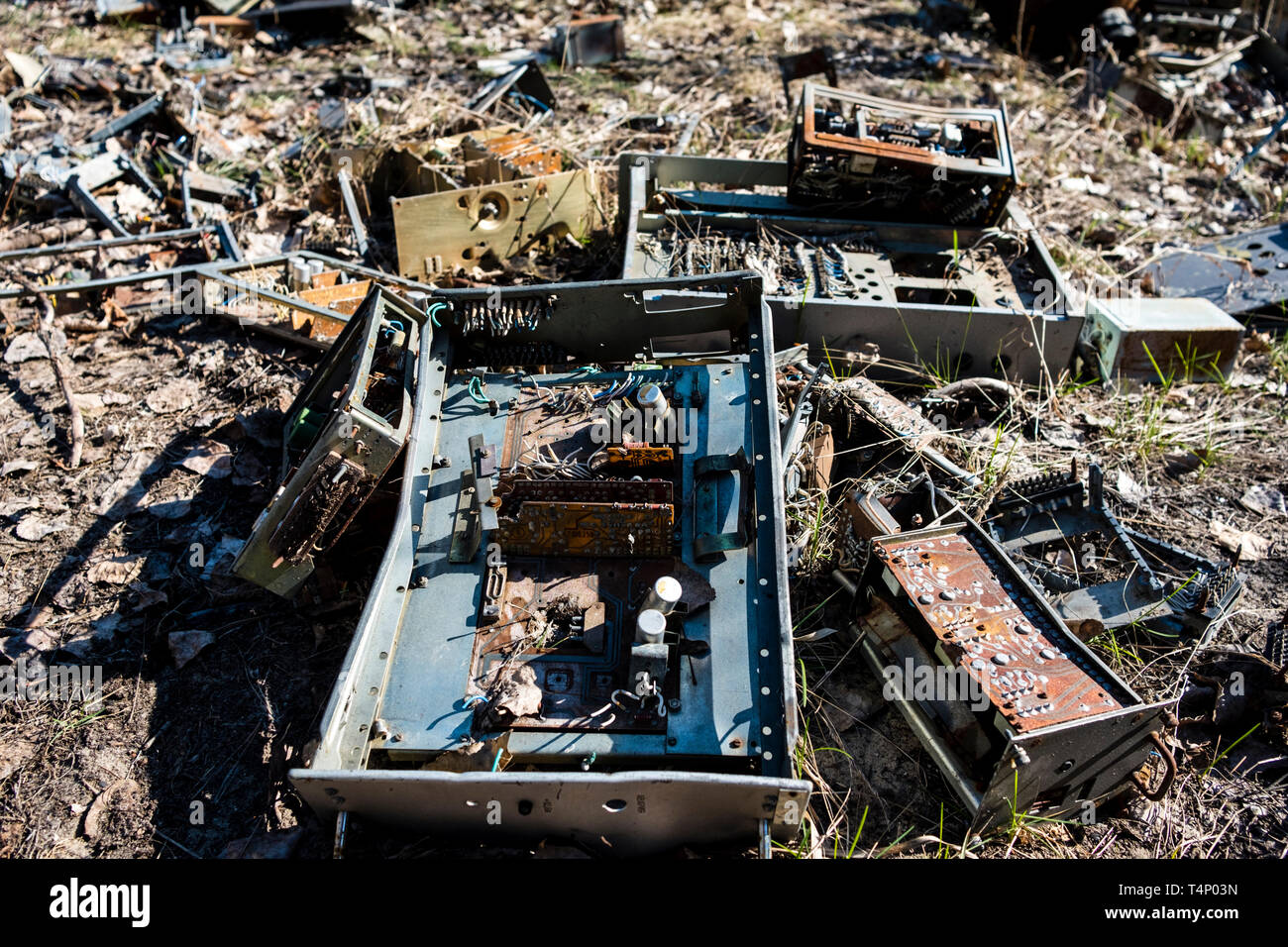 Abandoned circuit boards and computer components at the site of the ...