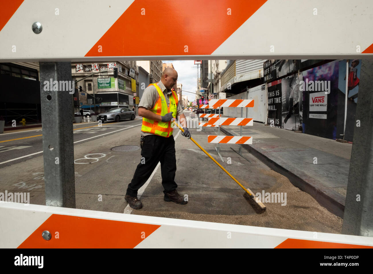 Road Work, Broadway, downtown Los Angeles, California, United States of ...