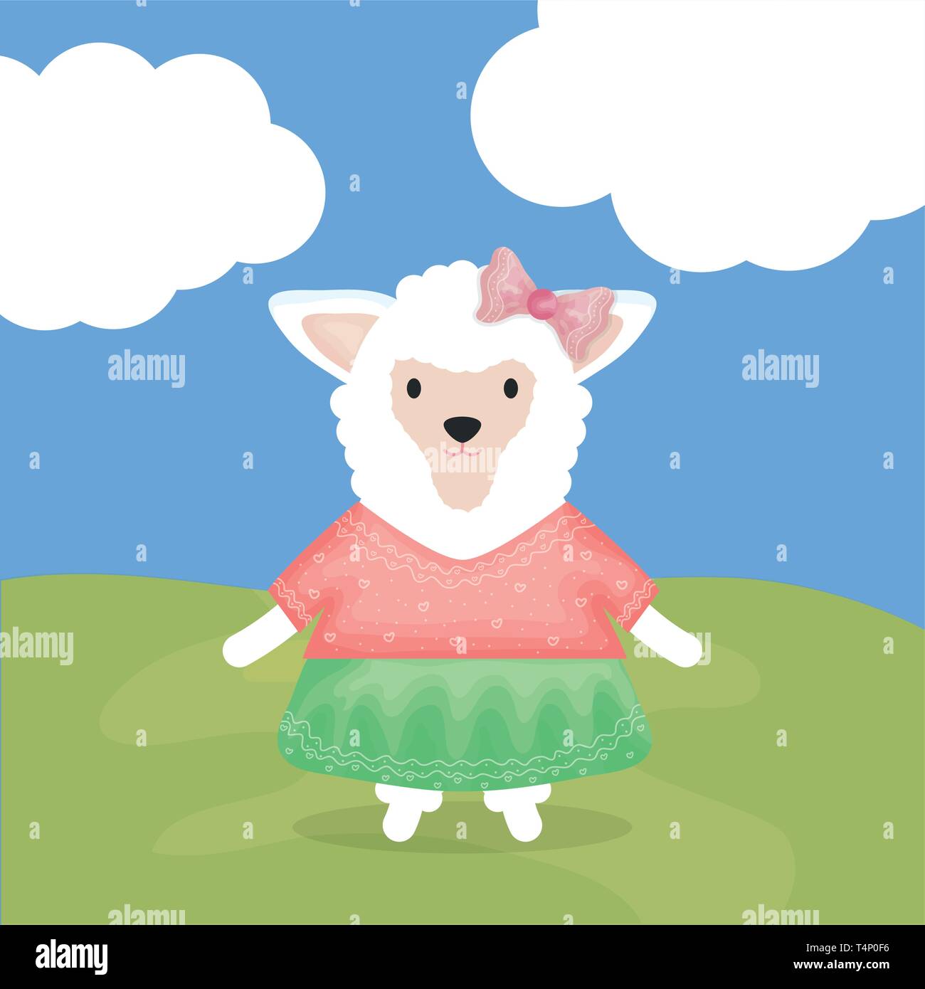 cute female sheep with clothes character vector illustration design ...