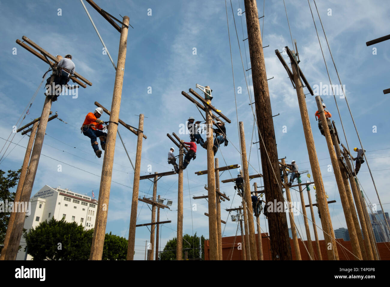 Learning the trade. Construction, Line workers. Downtown Los Angeles ...