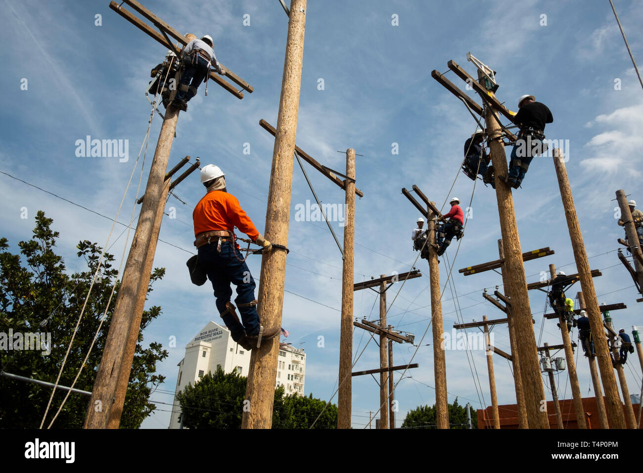 Learning the trade. Construction, Line workers. Downtown Los Angeles ...