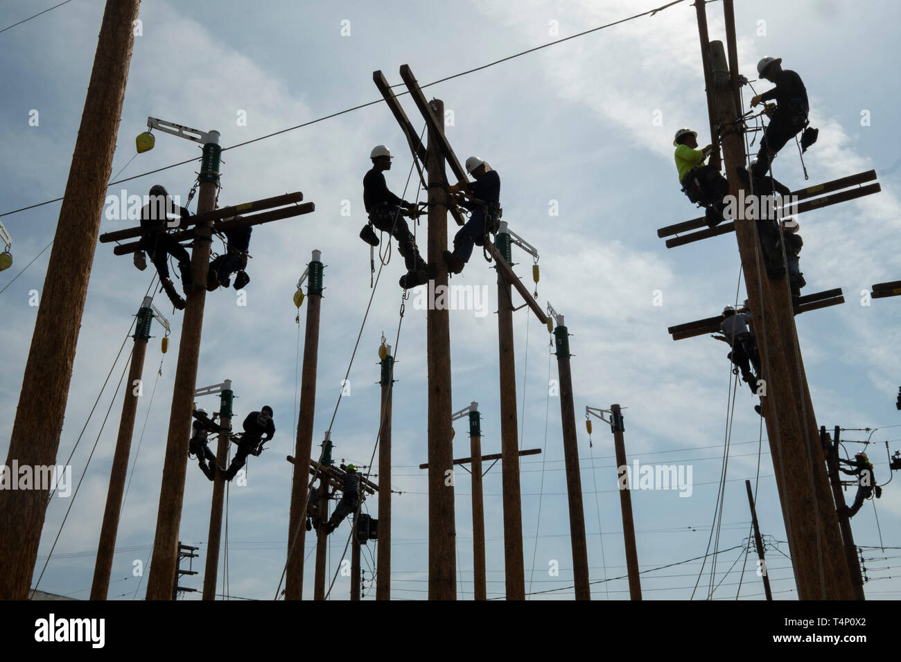 Learning the trade. Construction, Line workers. Downtown Los Angeles ...