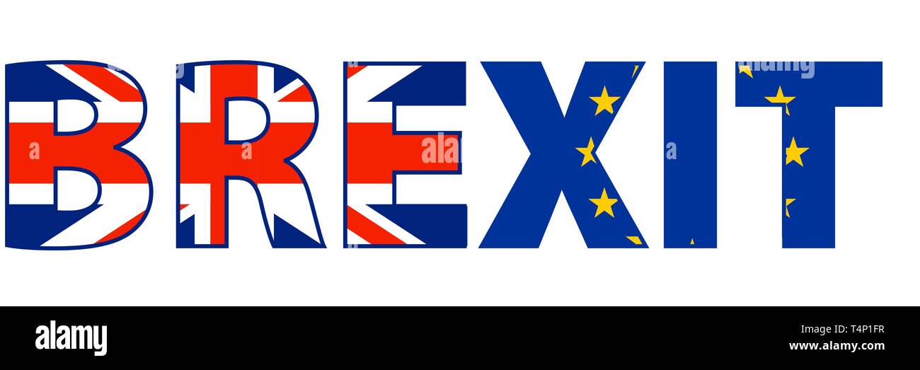 word BREXIT with Union Jack UK flag and European Union flag Stock ...
