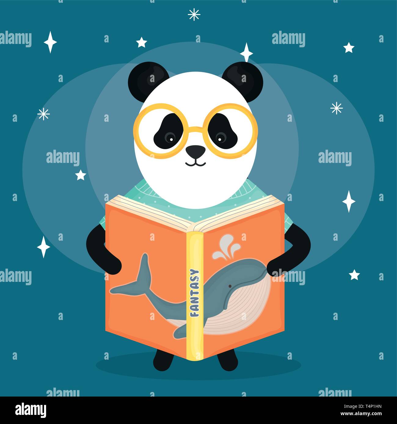 cute bear panda reading book vector illustration design Stock Vector ...