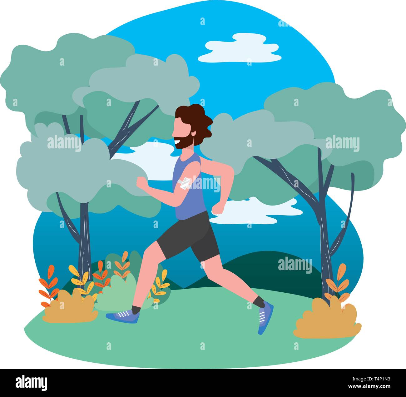fitness sport train man running at outdoor scene cartoon vector ...