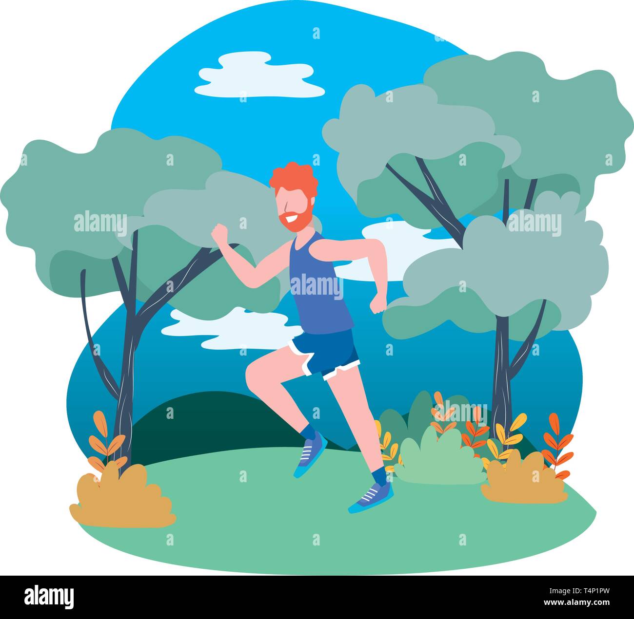 fitness sport train man running at outdoor scene cartoon vector ...