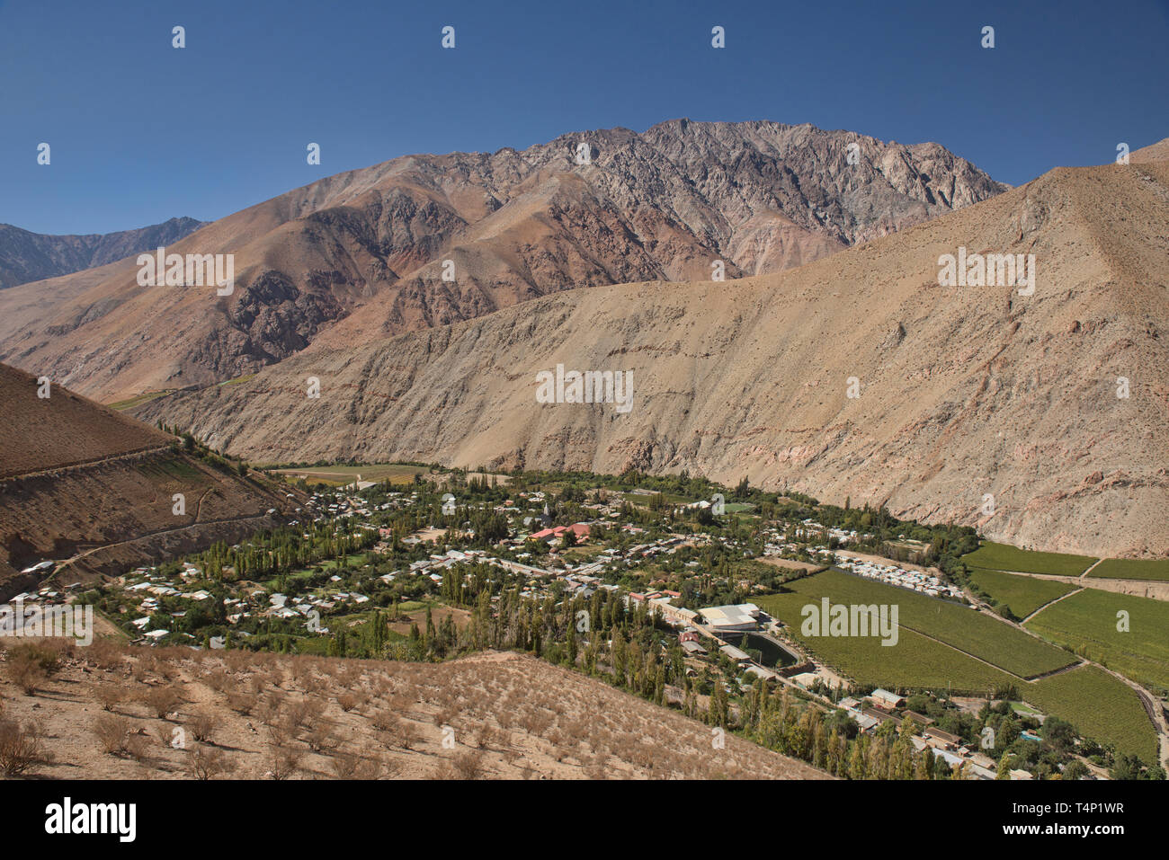 View of scenic Pisco Elqui town in the Elqui Valley, Chile Stock Photo ...