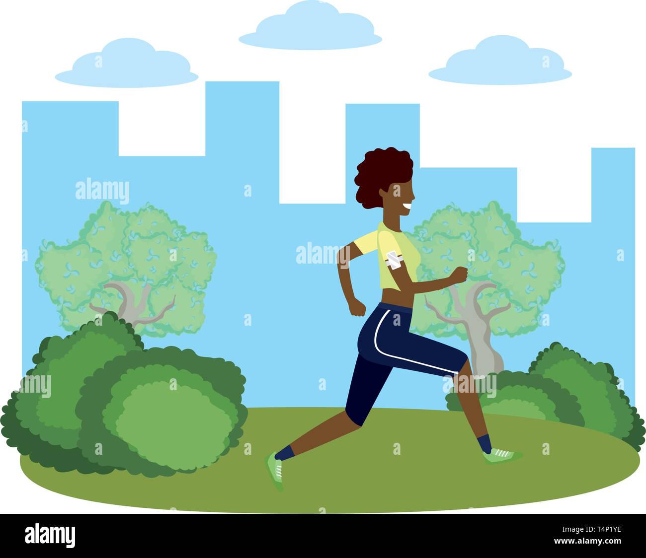 fitness sport train woman running outdoor scene cartoon vector ...
