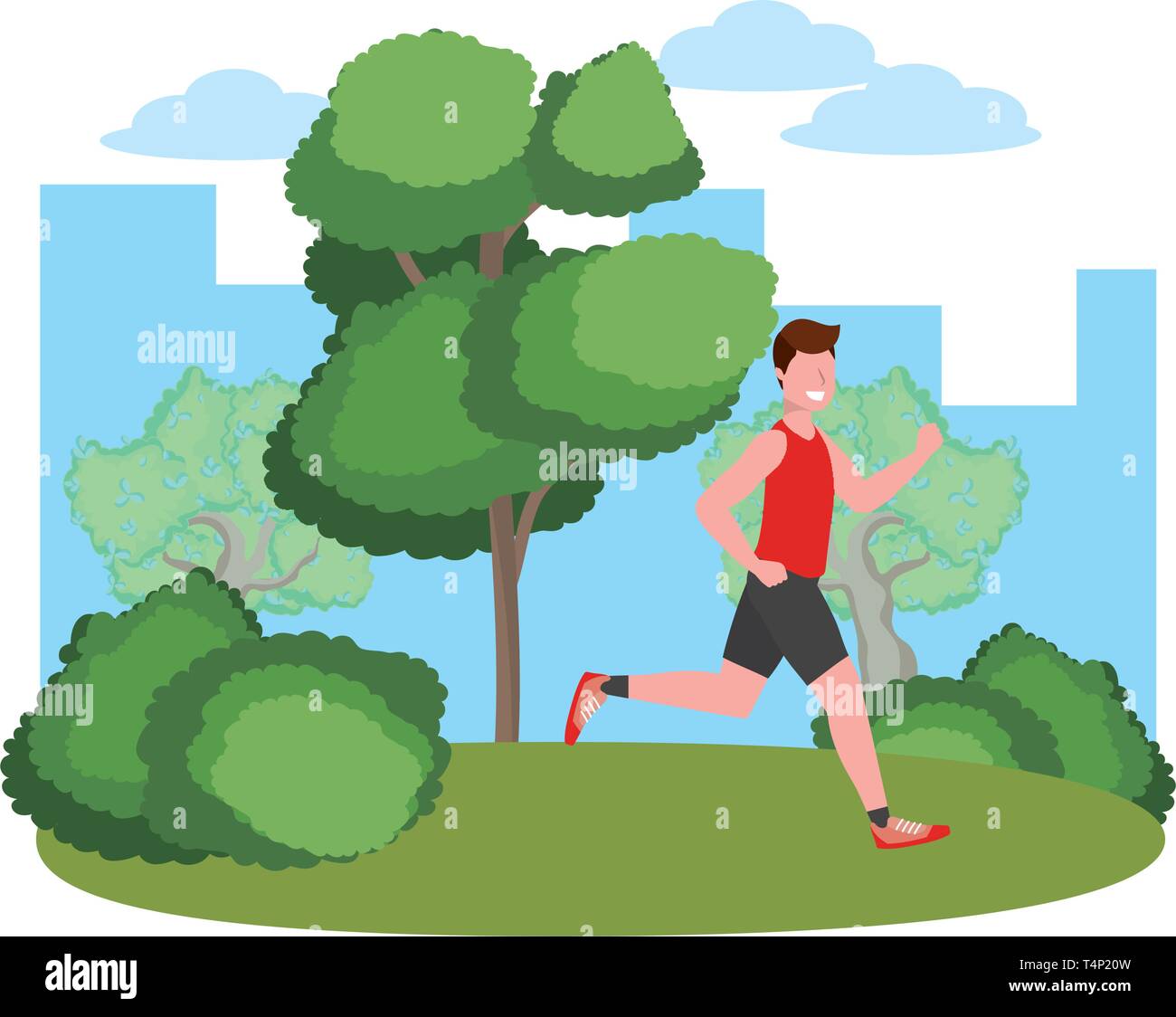 fitness sport train man running outdoor scene cartoon vector ...