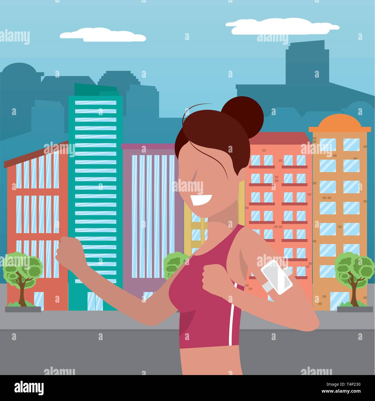 woman running portrait with sportwear avatar cartoon character ...