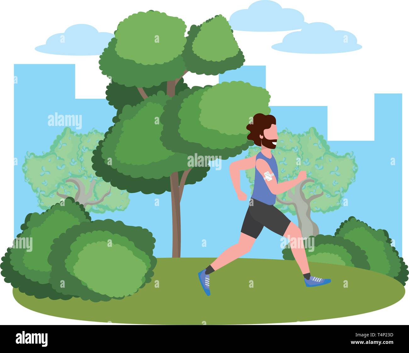 fitness sport train man running outdoor scene cartoon vector ...