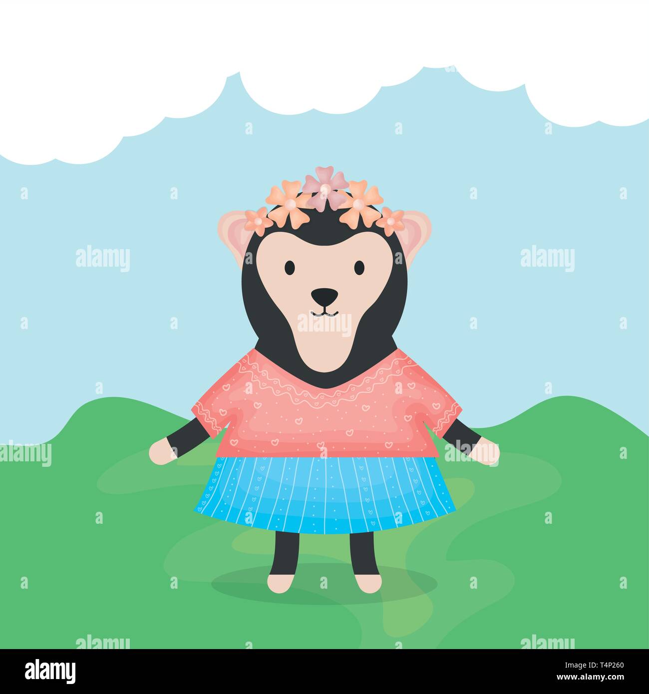 cute female monkey with clothes character vector illustration design ...