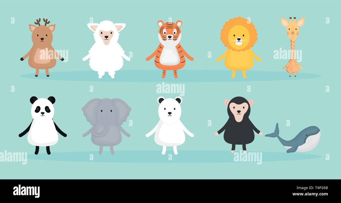 group of cute animals characters vector illustration design Stock ...