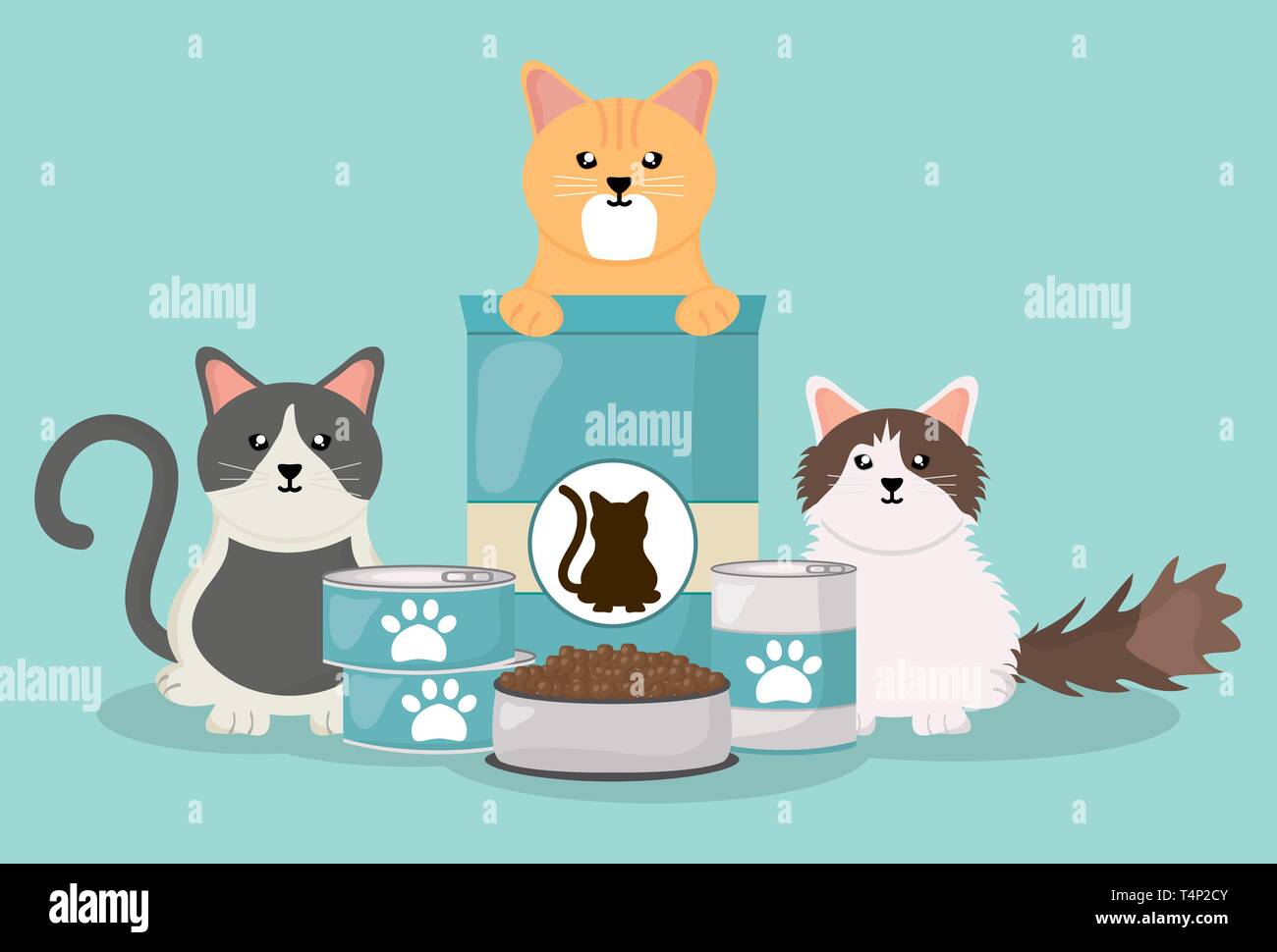 cute little cats with food vector illustration design Stock Vector ...