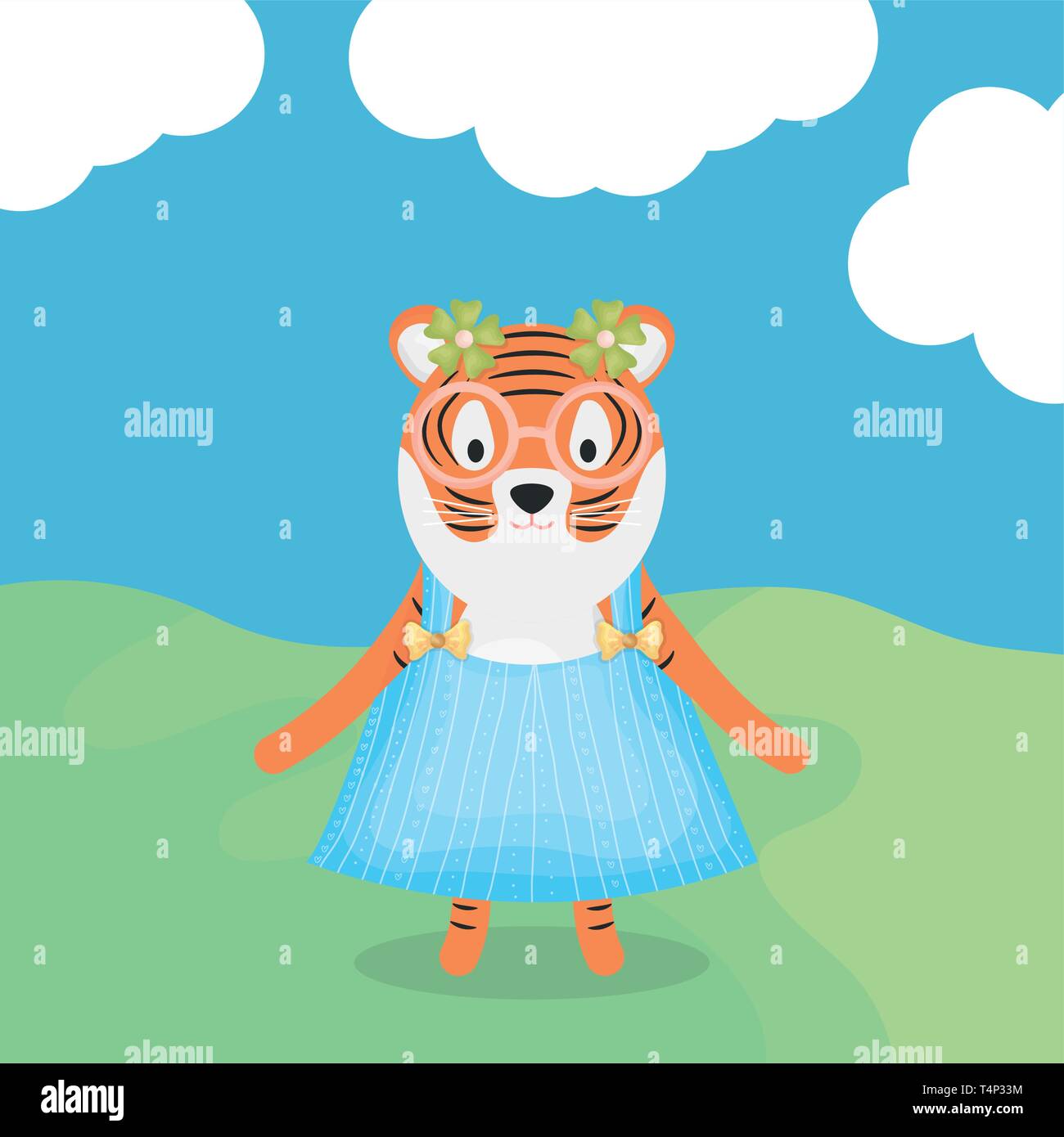 cute female tiger with clothes character vector illustration design ...