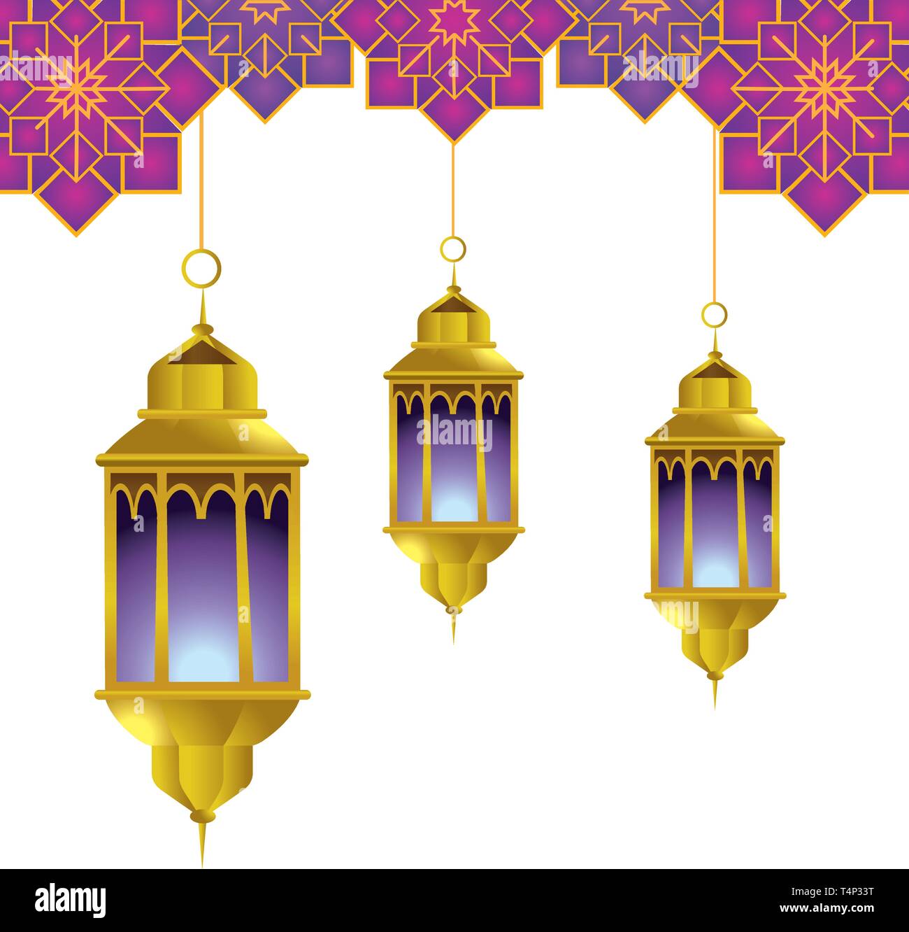hanging lamp with arabic ornament icon cartoon vector illustration ...