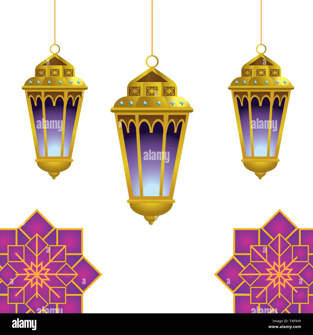hanging lamp with arabic ornament icon cartoon vector illustration ...