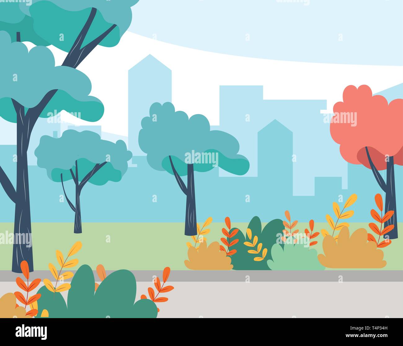 outdoor concept trees with bushes cartoon vector illustration graphic ...