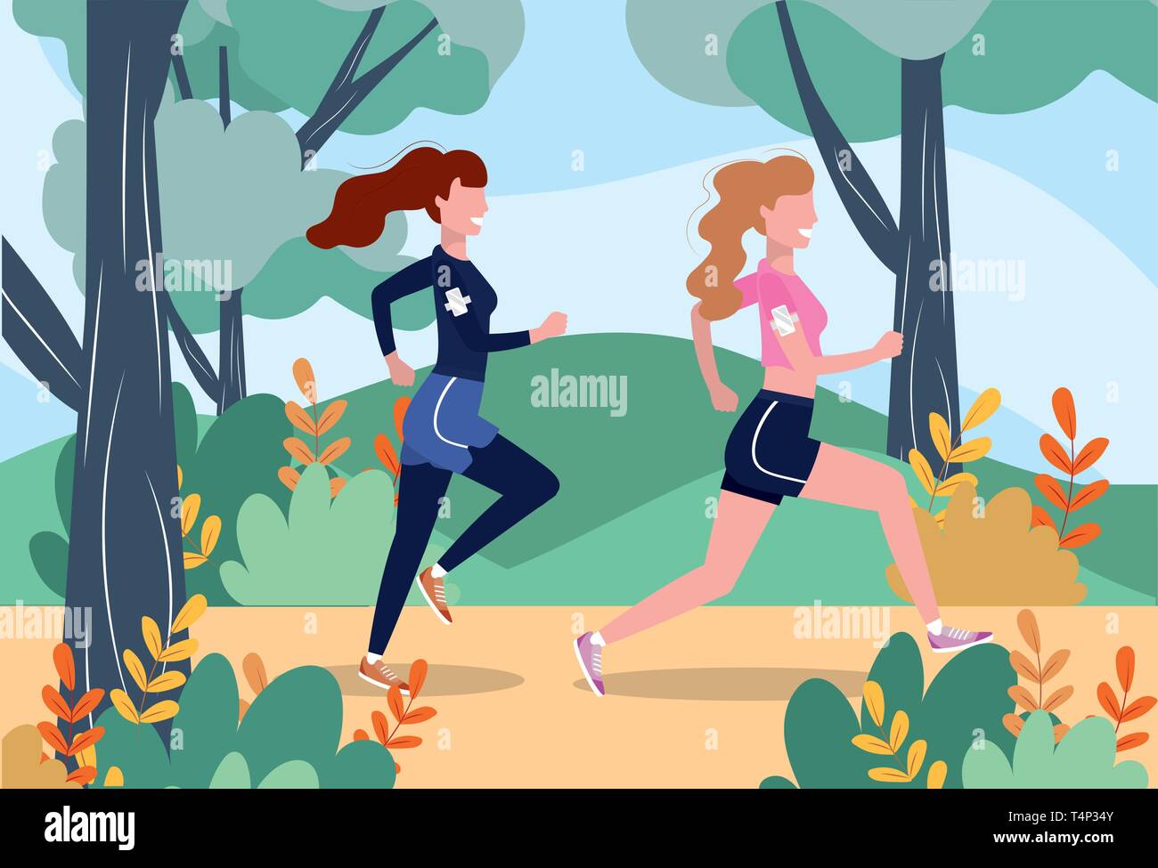 women running practice fitness exercise vector illustration Stock ...