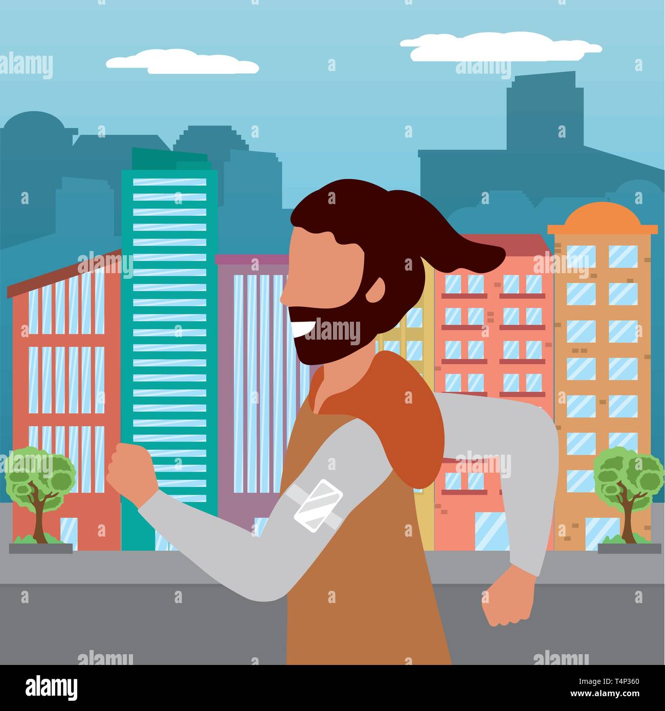 fitness sport train man running at urban scene cartoon vector ...