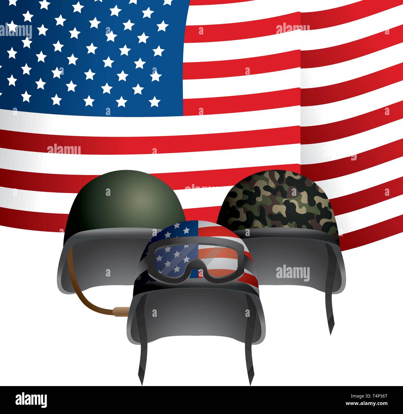 united state flag with military helmet and goggles vector illustration ...