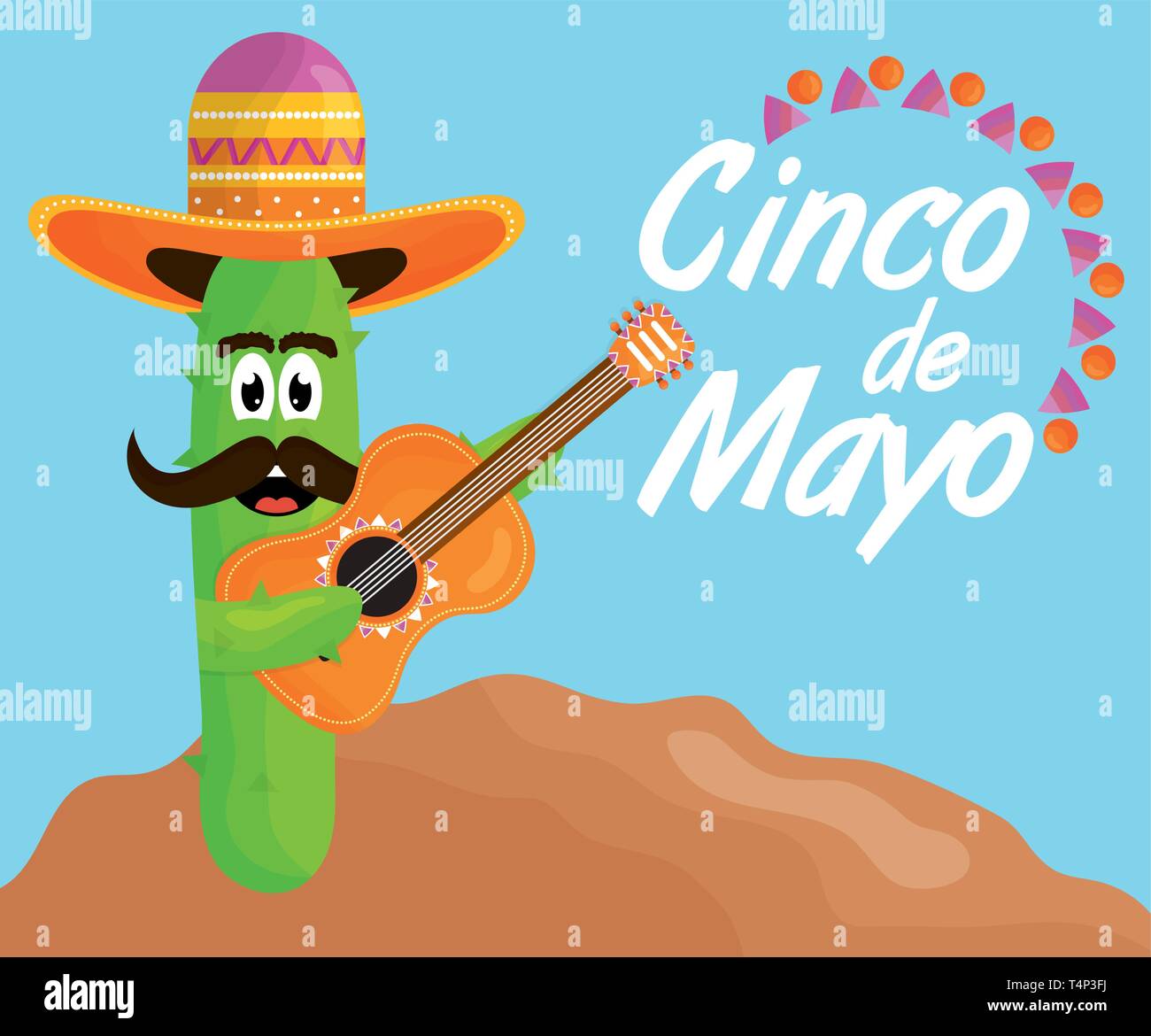 cinco de mayo cactus character playing guitar vector illustration ...