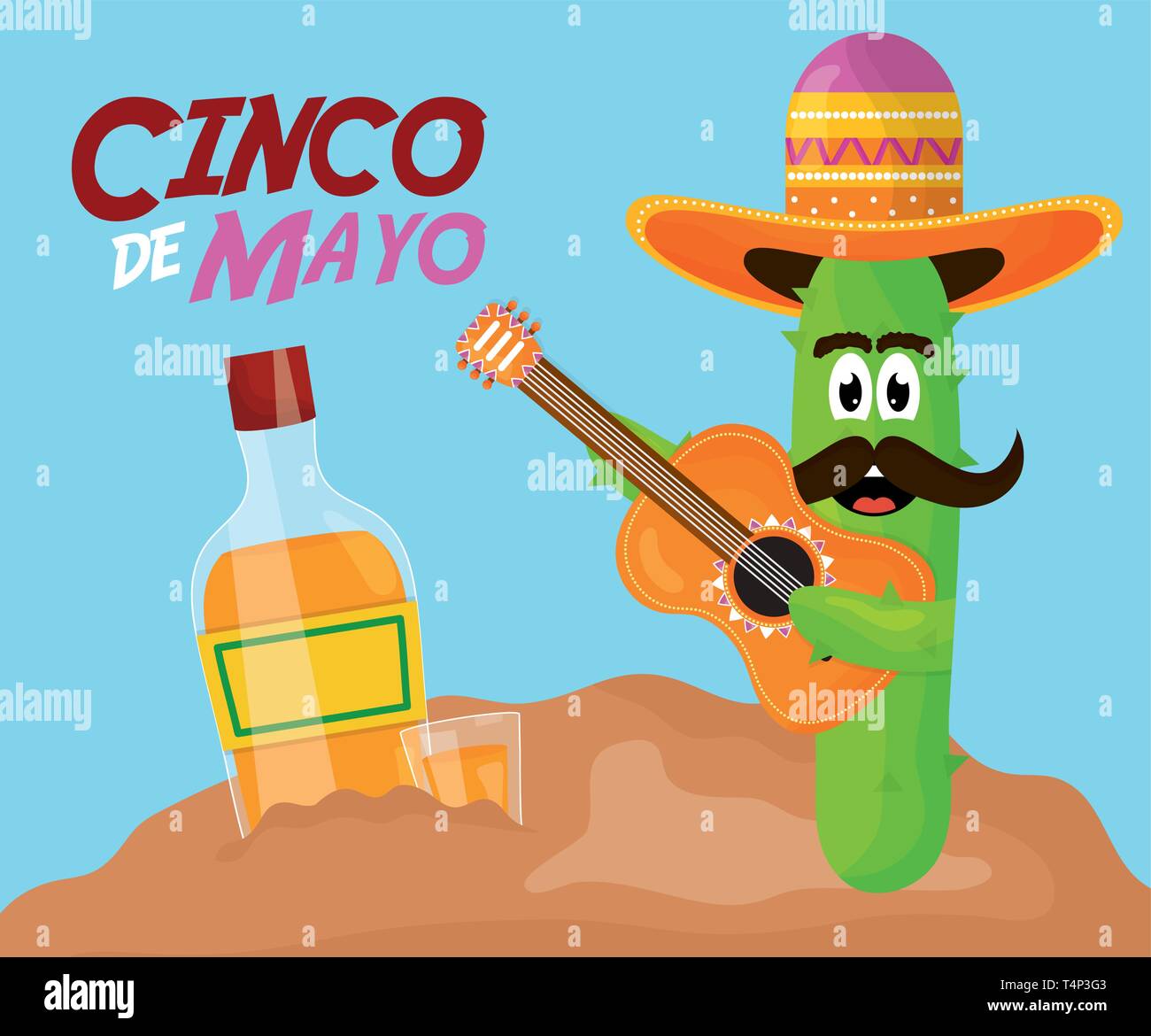 cinco de mayo cactus character playing guitar vector illustration ...