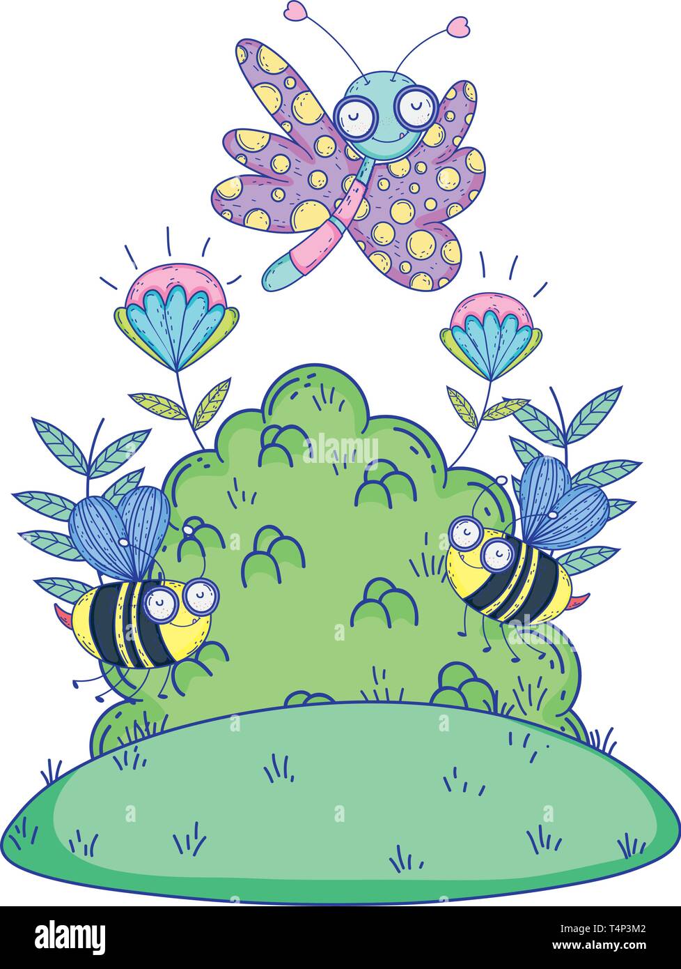 beautiful butterfly flying with bush vector illustration design Stock ...