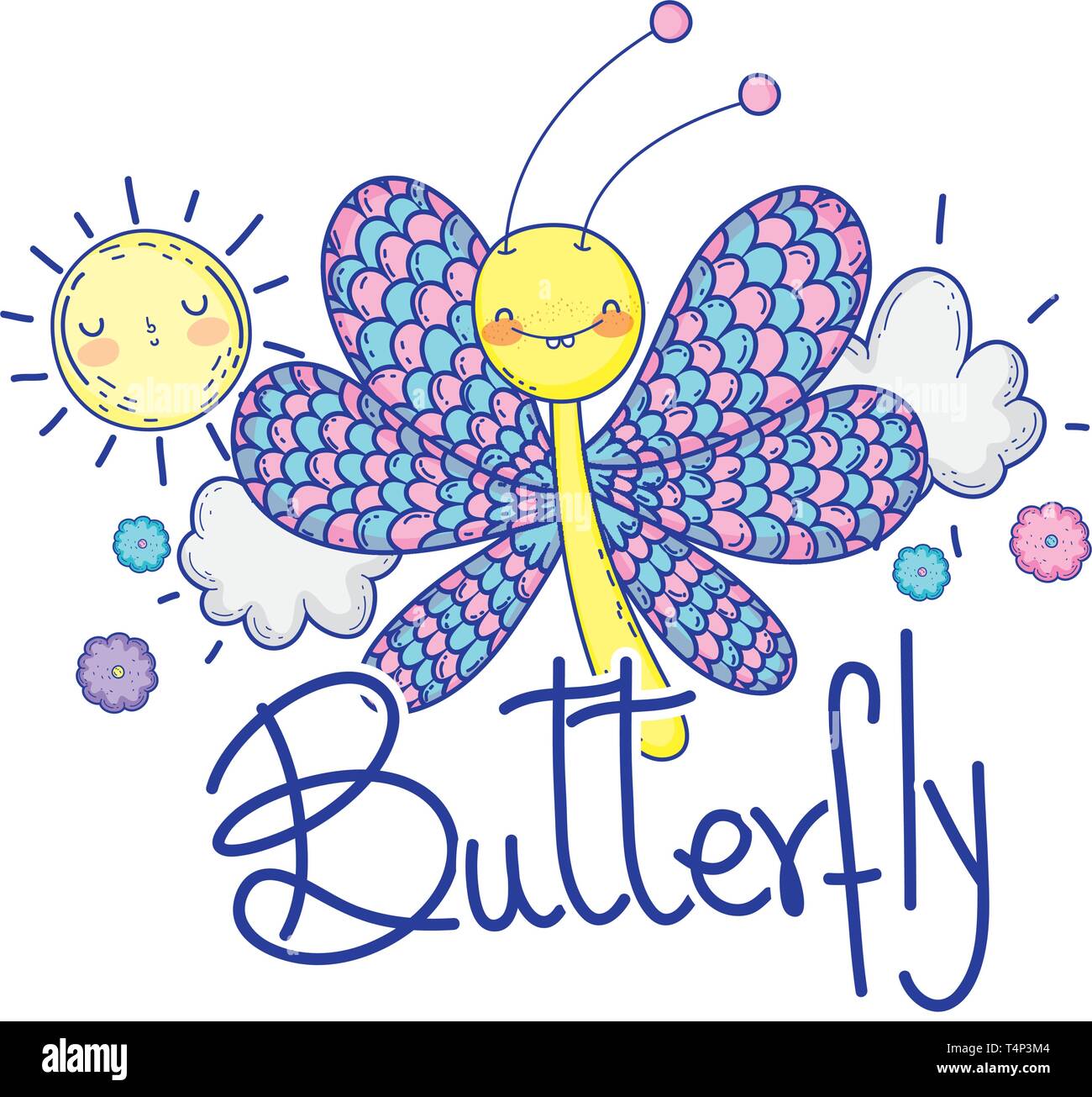 beautiful butterfly with calligraphy character vector illustration ...
