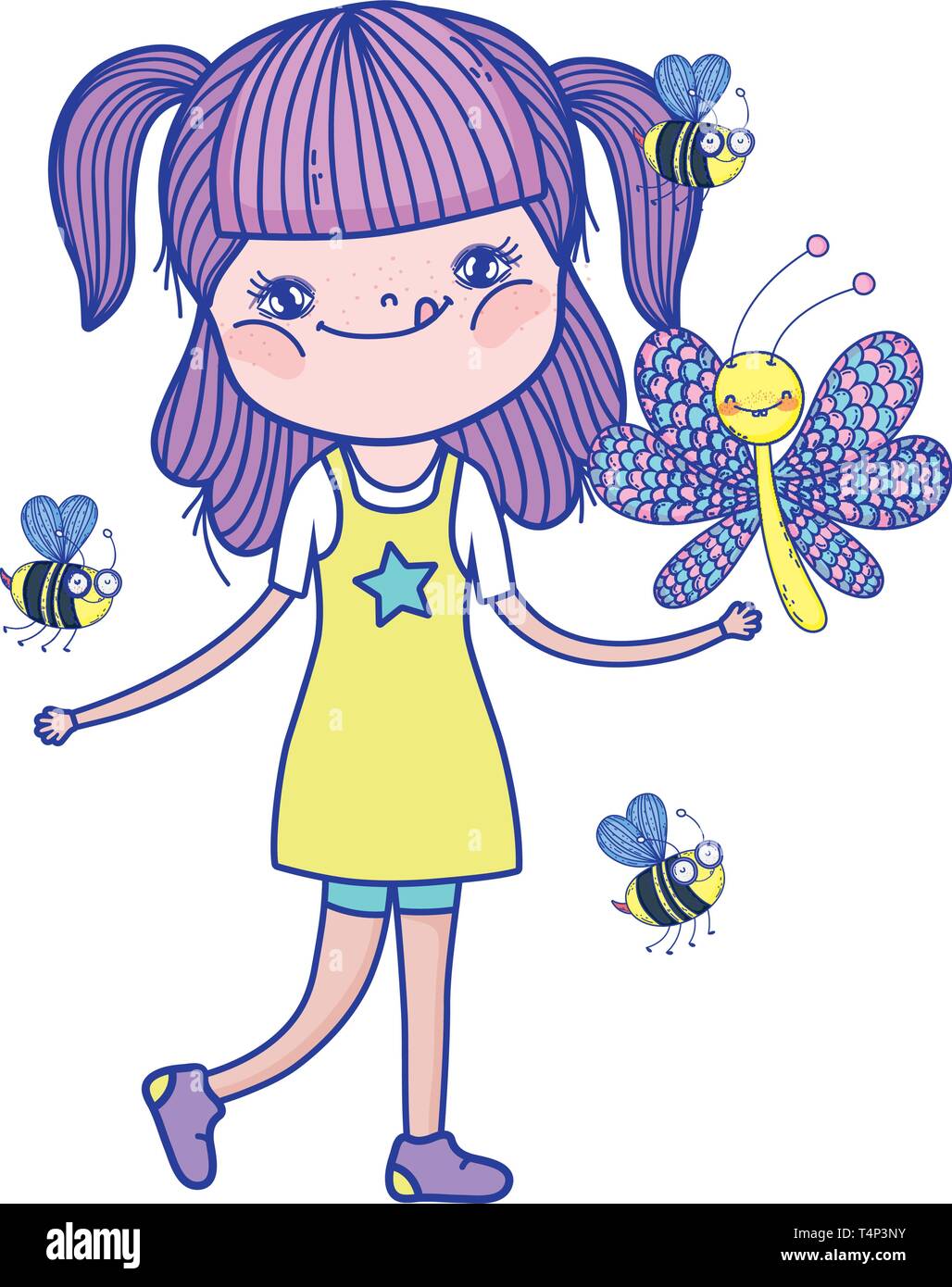 beautiful girl with bees characters vector illustration design Stock ...