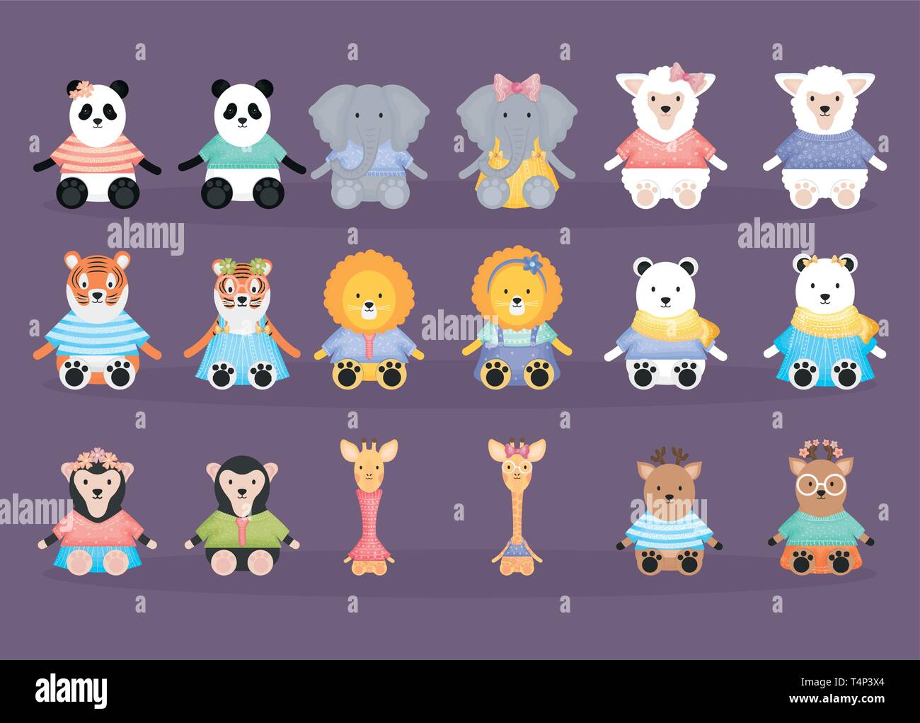 group of couples animals characters vector illustration design Stock ...