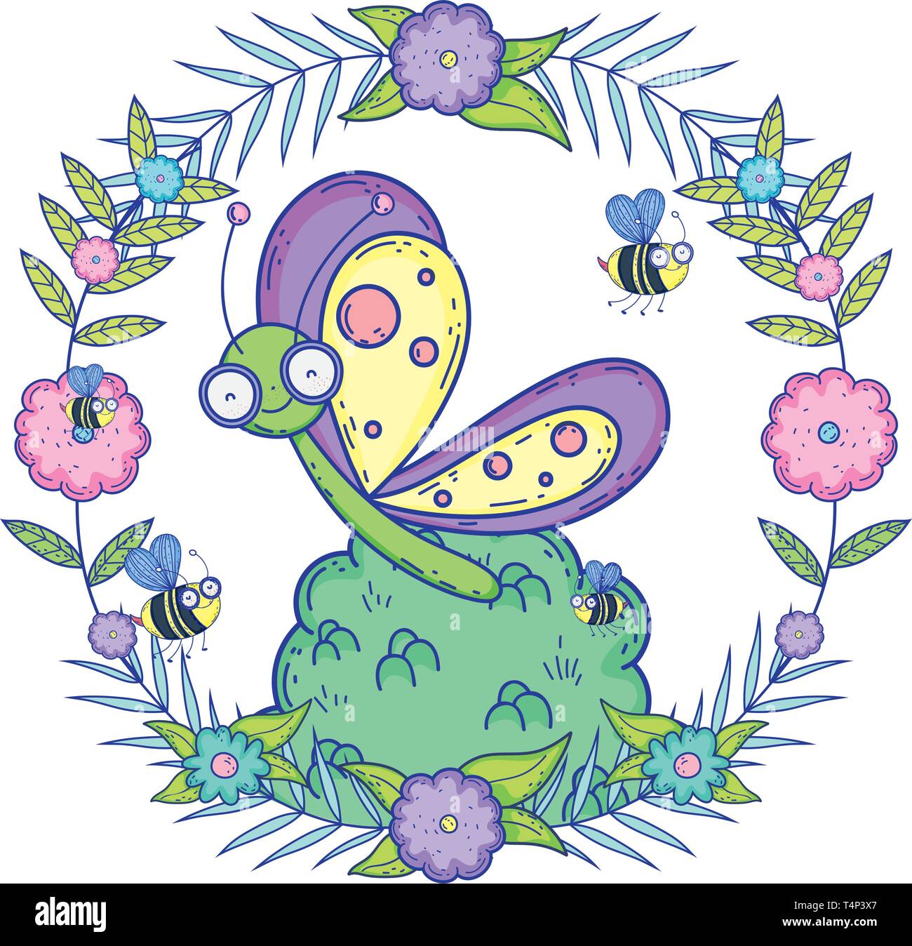 beautiful butterfly flying with bush vector illustration design Stock ...