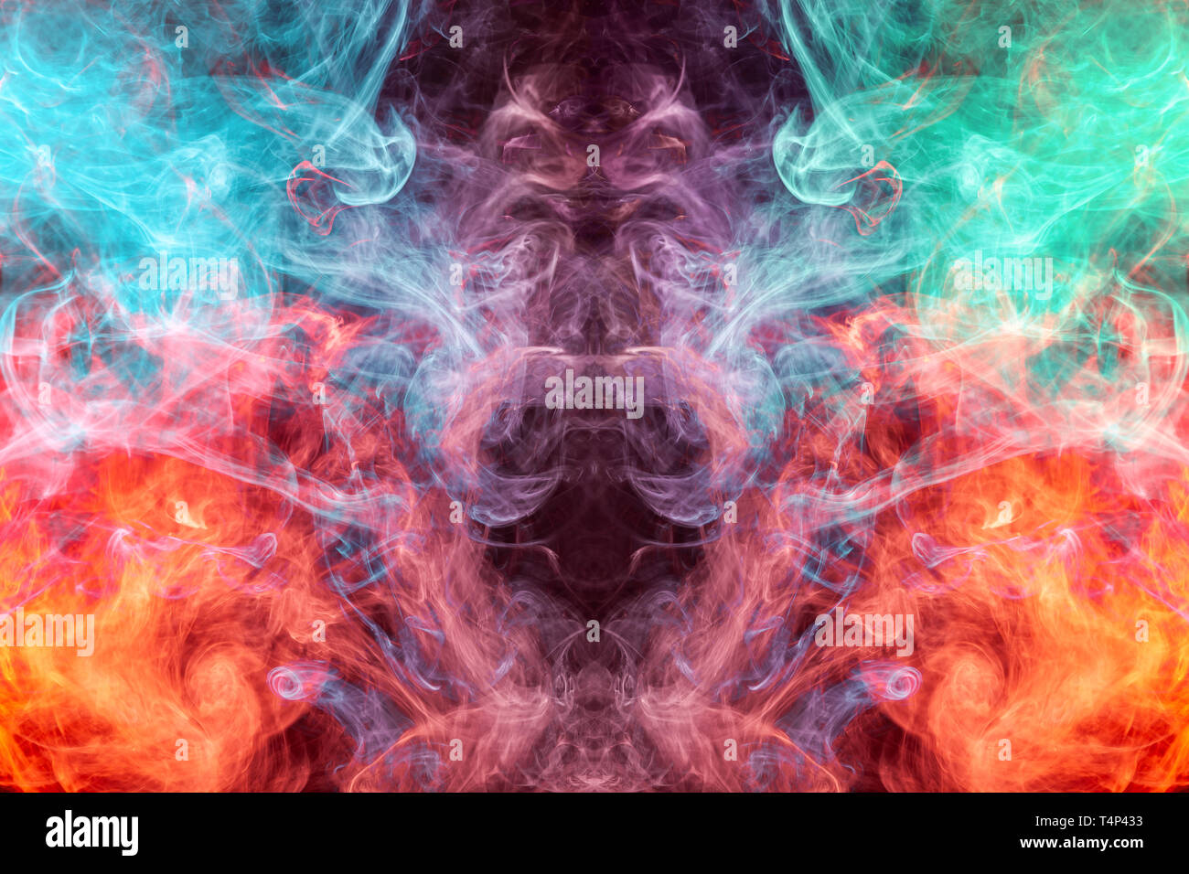 Thick colorful smoke of blue and red in the form of a skull, monster ...