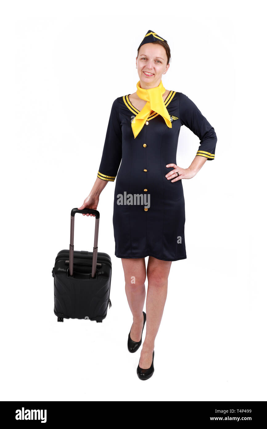 Stewardesse - Charming and smiling Stewardess Dressed In Blue Uniform ...