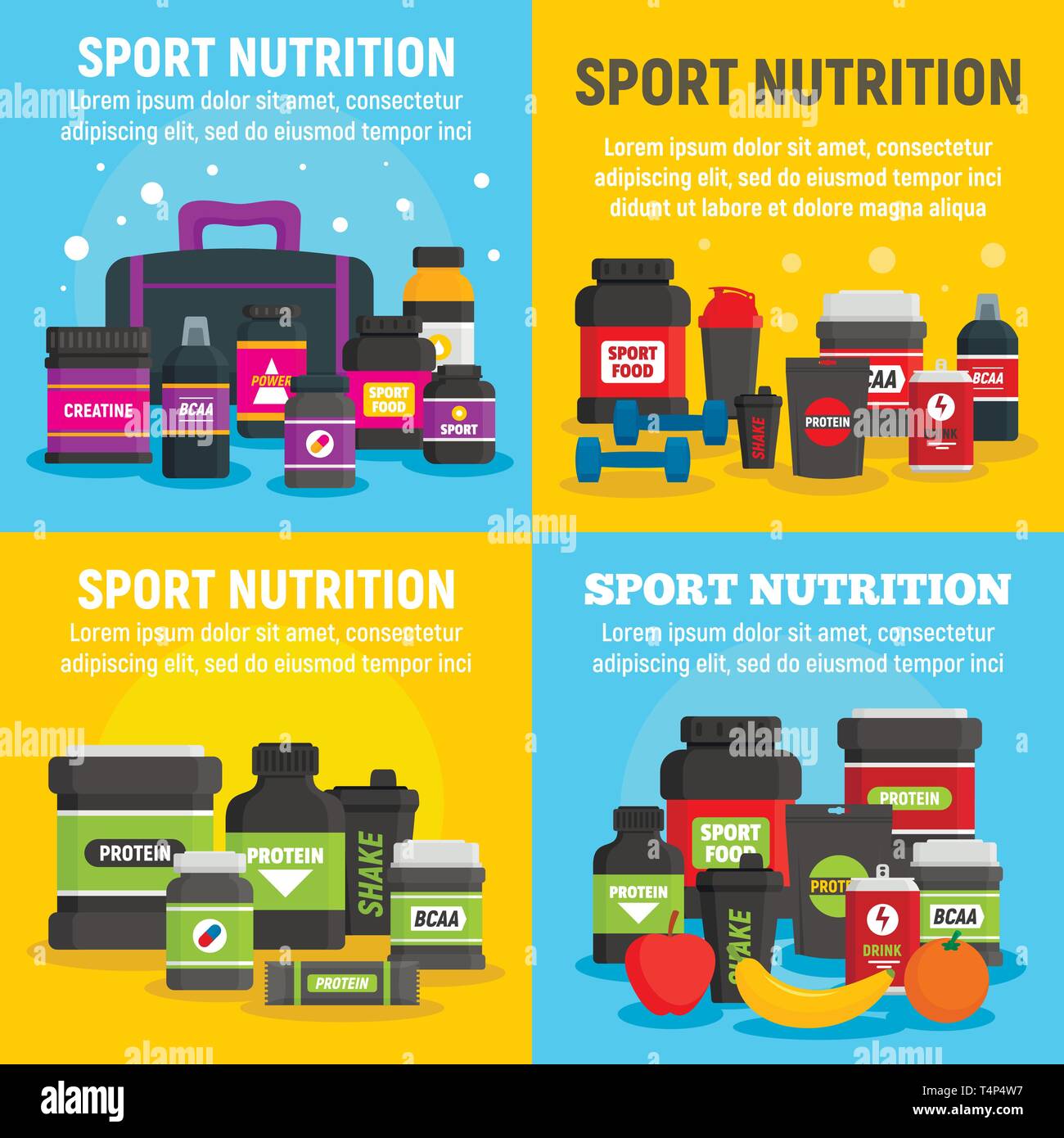Sport nutrition banner set. Flat illustration of sport nutrition vector ...