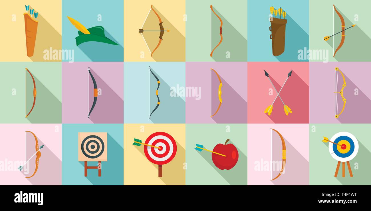 Archery icons set. Flat set of archery vector icons for web design ...