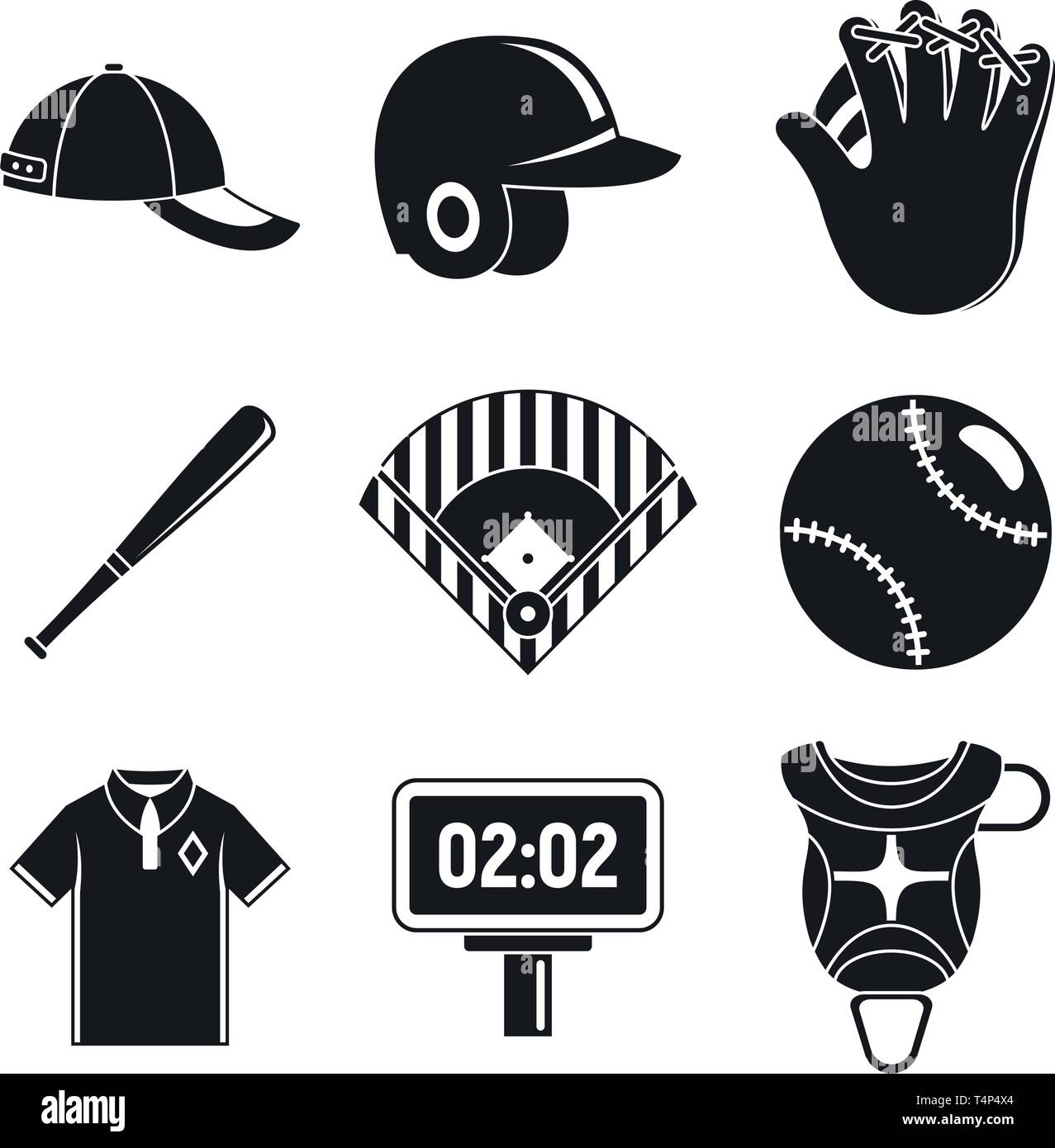 Baseball equipment icons set. Simple set of baseball equipment vector ...